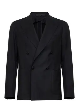 Tagliatore Black Stretch Virgin Wool Montecarlo Double-breasted Blazer - Multicolor