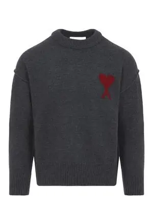 AMI Paris Wool Crewneck Sweater - Gray