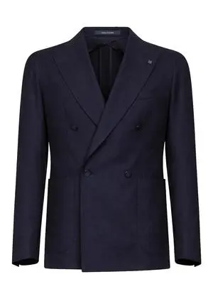 Tagliatore Blue Stretch Virgin Wool Montecarlo Double-breasted Blazer - Multicolor