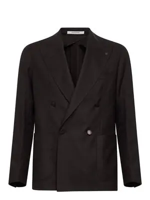 Tagliatore Dark Brown Stretch Virgin Wool Montecarlo Double-breasted Blazer - Multicolor