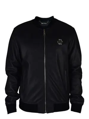 Philipp Plein Leather Bomber Jacket - Black