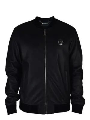 Philipp Plein Leather Bomber Jacket - Black