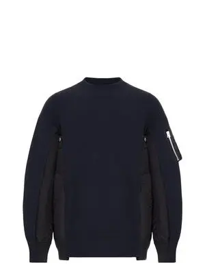 Sacai Cotton Blend Sweatshirt With Nylon Details - Black
