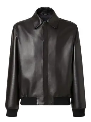 Fendi Leather Bluson With Maxi Lettering Embroidery - Black