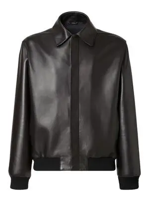 Fendi Leather Blouson With Maxi Lettering Embroidery - Black