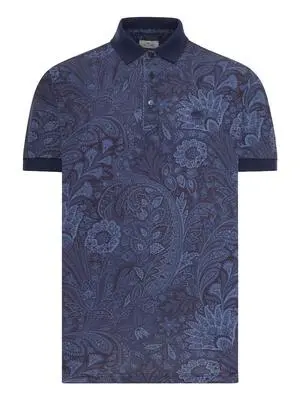 Etro Cotton Piquet Polo Shirt With Paisley Print - Blue