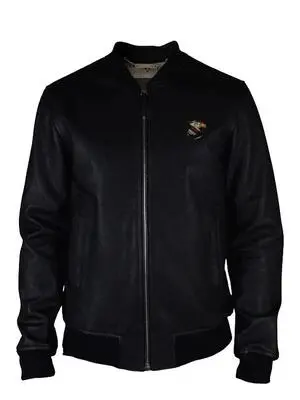 Philipp Plein Leather Bomber Jacket - Black
