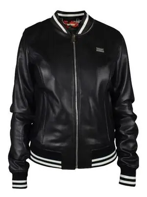 Philipp Plein Leather Bomber Jacket - Black