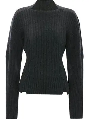 Victoria Beckham Ribbed Jumper In Merino Wool - Gray