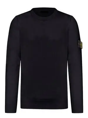 Stone Island Crew Neck Sweater With Badge Black - Multicolor