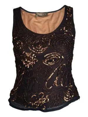 MARLY'S Silk Sequined Tank Top - Brown
