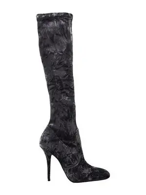 Saint Laurent Talia Velvet Stiletto Boots - Gray