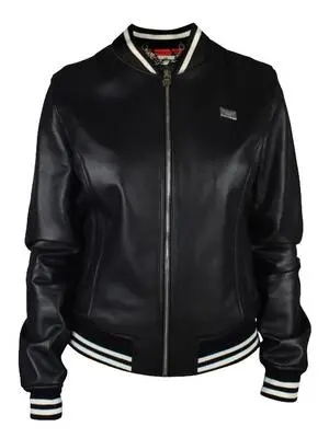 Philipp Plein Leather Bomber Jacket - Black