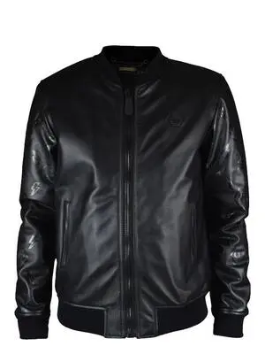 Philipp Plein Leather Bomber Jacket - Black