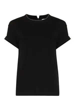 Brunello Cucinelli Stretch Cotton Jersey T-shirt With Precious Faux Layering - Black