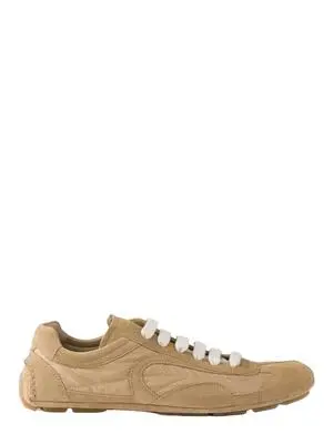 Prada PRADA Leather And Suede Lace-Up Sneakers Cream