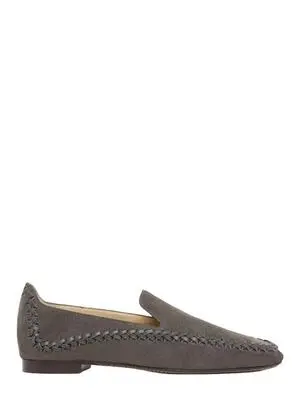 Giorgio Armani Slip-on Suede Sneakers With Woven Embroidery - Gray