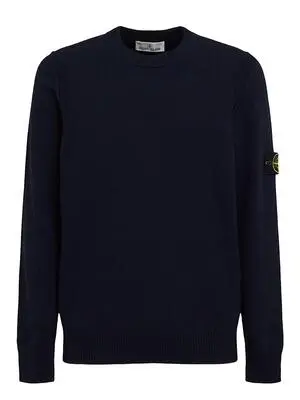 Stone Island Loose Fit Ribbed Cotton Crewneck Sweater - Blue