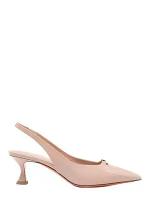 Santoni Patent Leather Slingback Pumps - Cream