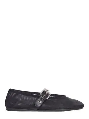 Miu Miu MIU MIU Mesh Ballerinas With Leather Buckle Black