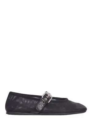 Miu Miu MIU MIU Mesh Ballerinas With Leather Buckle Black