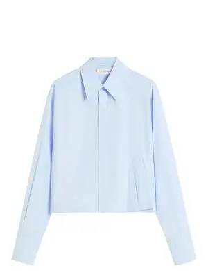 Sportmax Cropped Poplin Shirt With Asymmetrical Pleats - Blue
