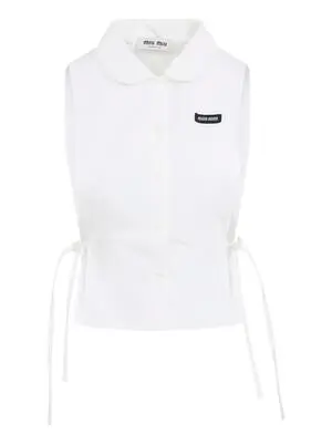 Miu Miu Miu Miu Cotton Poplin Sleeveless Tie-Vest White