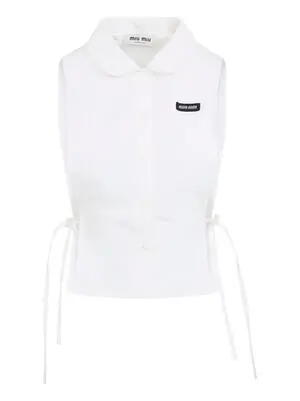 Miu Miu Cotton Poplin Sleeveless Tie-vest - White