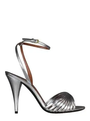 Saint Laurent Metallic Leather Tina Sandals - Silver