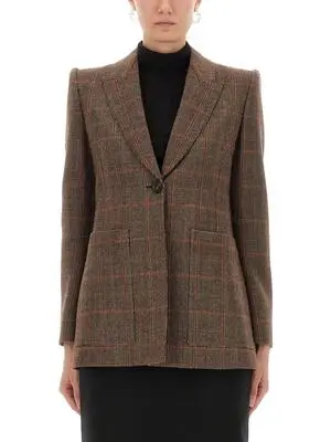 Chloé Plaid Wool Tailored Jacket - Brown