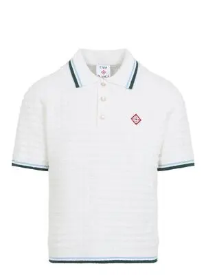 Casablanca Boucle Short-sleeve Knitted Polo - White
