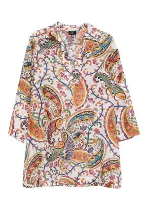 Etro ETRO Paisley Print V-Neck Beach Kimono Shirt White
