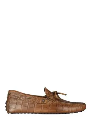 TOD'S Croc Effect Leather Loafers - Brown