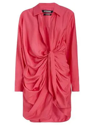 Jacquemus Long Sleeve Draped Shirt Dress - Multicolor