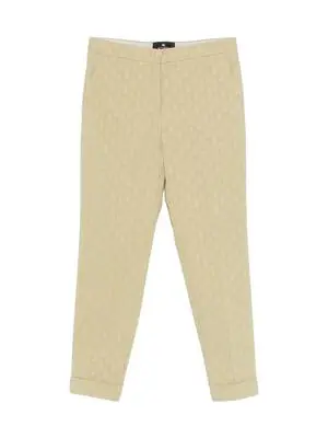Etro Cropped Cotton Jacquard Trousers With Micro Paisley Motif - Multicolor