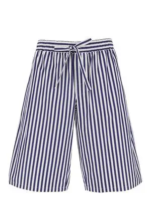 Dolce & Gabbana Blue Bermuda Shorts With Striped Motif And Elastic Waist In Cotton For - Multicolor
