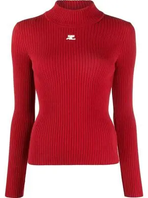 COURREGES COURREGES Re-Edition Rib Knit Mock Neck Pullover Red