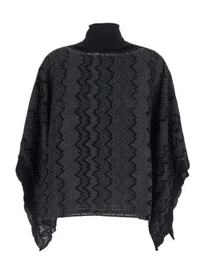 Missoni Poncho With High Collar And Poncho Sleeves In Black Tech Fabric For - Multicolor