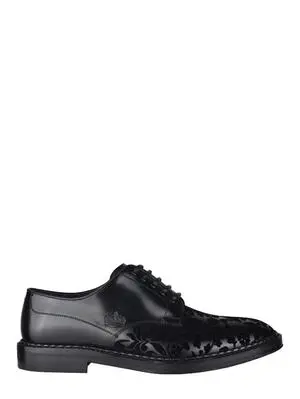 Dolce & Gabbana Baroque Velvet Motif Smooth Leather Derby Shoes - Black