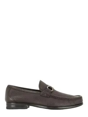 FERRAGAMO Textured Calf Leather Loafers Brown