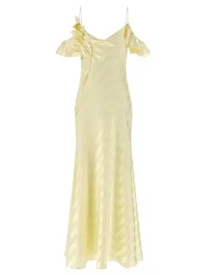SELF-PORTRAIT Satin Striped Long Dress - Yellow