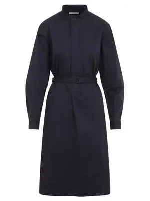LEMAIRE Cotton Satin Midi Shirt Dress - Blue
