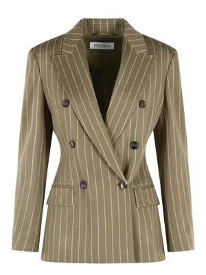 Max Mara Balta Striped Viscose And Virgin Wool Blazer - Green