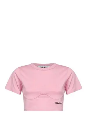 Attico Light Pink Cotton Jersey Cropped T-shirt - Multicolor