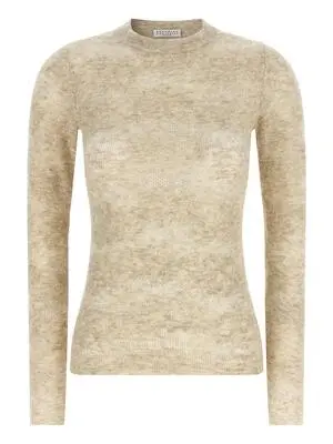 Brunello Cucinelli Flower Lace Silk And Alpaca Blend Sweater - Cream