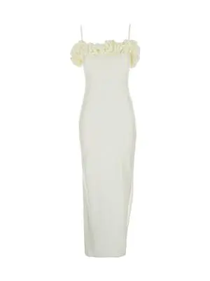 Coperni White Sleeveless Long Dress With Ruched Detail And Asymmetric Hem In Tech Fabric Stretch - Multicolor