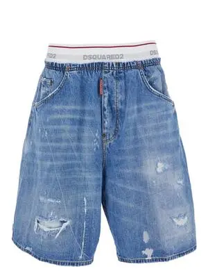 Dsquared2 Denim Shorts With Logo Elastic Waistband - Multicolor
