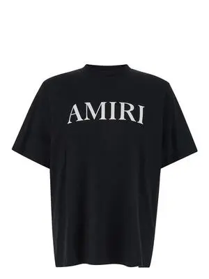 Amiri Crewneck T-shirt With Logo Lettering Print On The Front In Cotton - Black