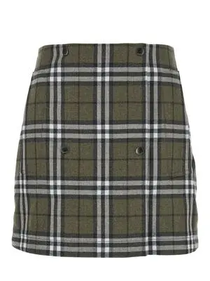 Burberry Virgin Wool Check Motif Skirt - Multicolor