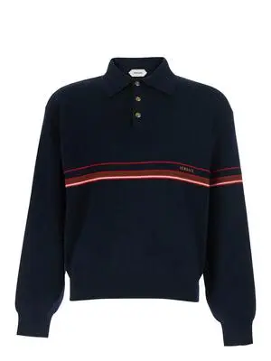 Versace Blue Polo Shirt With Classic Collar And Logo Lettering On The Front In Cotton For - Multicolor
